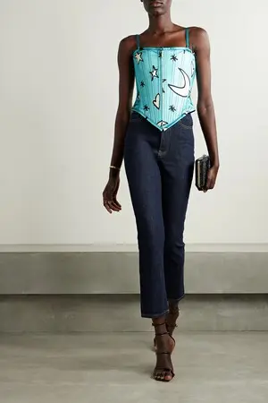 Christopher John Rogers Printed Satin Bustier Top