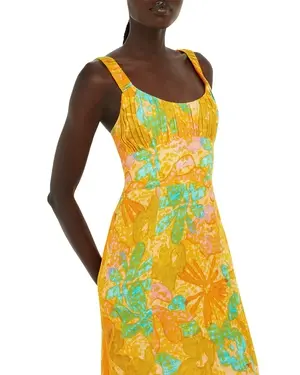 Whistles Pleated Smocked Midi Dress