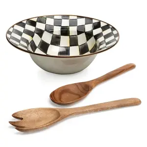 MACKENZIE-CHILDS Courtly Check Enamel Salad Serving Set