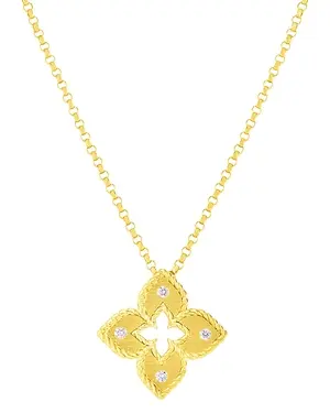 Roberto Coin 18k Yellow Diamond Flower Pendant Necklace, 16-18 - Gold