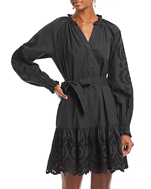 black eyelet shirt dress Johnny Was Women's Eyelet Button Down Shirt Summer Dress in Black, Size Medium, Floral