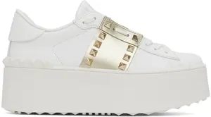 Valentino Garavani Valentino Garavani White & Gold Rockstud Untitled Sneakers L71 Bianco/platino/b