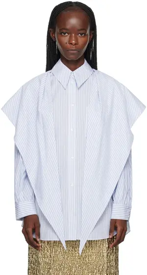 Simone Rocha Simone Rocha Blue & White Striped Shawl Shirt - Blue/white