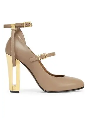 Fendi 95MM Leather Mary Jane Pumps - Taupe