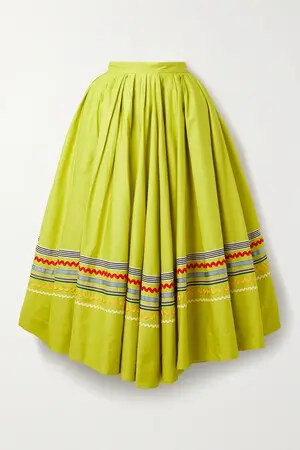 Christopher John Rogers Grosgrain And Ric Rac Pleated Maxi Skirt - Yellow