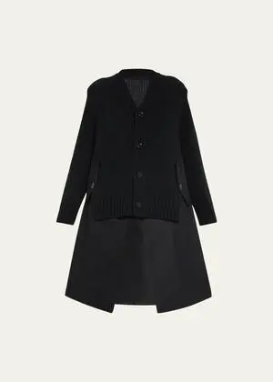 Sacai Layered Long Knit Cardigan - Black