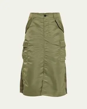 Sacai Nylon-twill Pleated Cargo Midi Skirt - Khaki