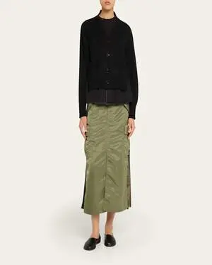 Sacai Nylon-twill Pleated Cargo Midi Skirt - Khaki