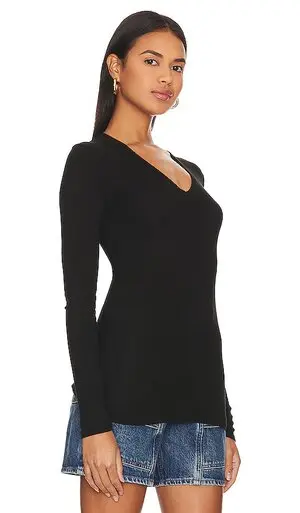 Enza Costa Rib Bold Long Sleeve U Top - Black
