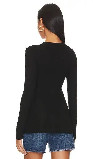 Enza Costa Rib Bold Long Sleeve U Top - Black
