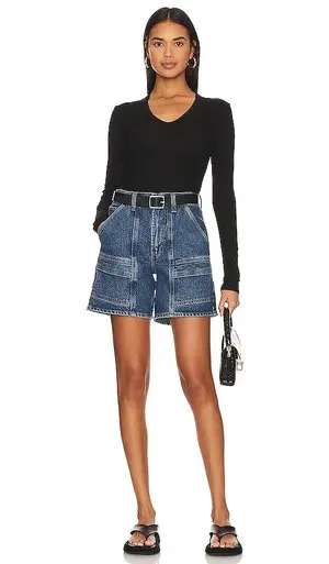 Enza Costa Rib Bold Long Sleeve U Top - Black