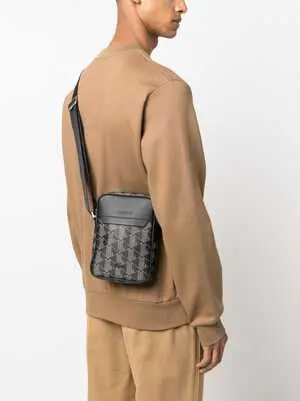 Lacoste Monogram-print Messenger Bag - Black
