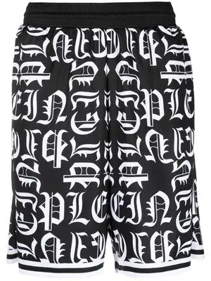 Philipp Plein Gothic Print Jogging Shorts - Black