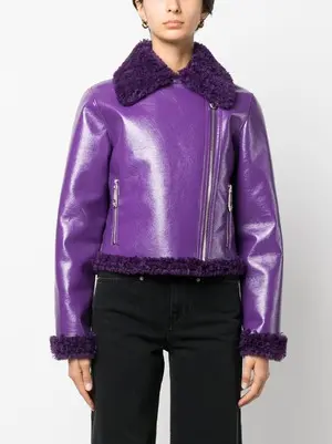 Philipp Plein Faux Shearling-trim Biker Jacket - Purple
