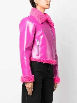 Philipp Plein Faux Shearling-trim Biker Jacket - Pink