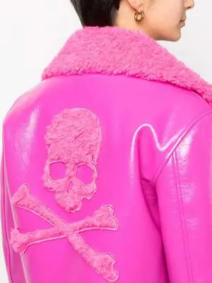 Philipp Plein Faux Shearling-trim Biker Jacket - Pink