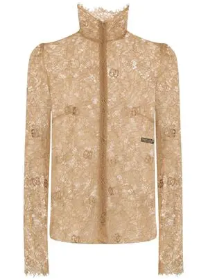 Dolce & Gabbana Sheer Lace High-neck Blouse - Brown