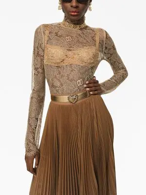 Dolce & Gabbana Sheer Lace High-neck Blouse - Brown