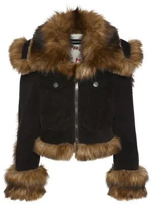 Dsquared2 Cropped Cotton Velvet & Faux Fur Coat - Dark Brown