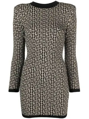 Balmain Monogram Jacquard Dress - Neutrals