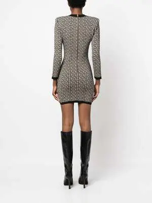 Balmain Monogram Jacquard Dress - Neutrals