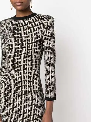 Balmain Monogram Jacquard Dress - Neutrals