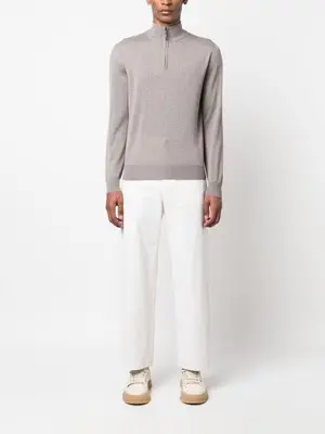 Canali Zip-detail Merino Jumper - Brown