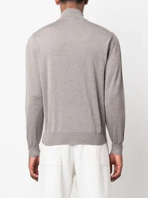 Canali Zip-detail Merino Jumper - Brown