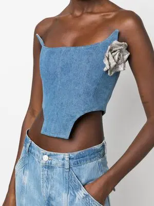 Giuseppe Di Morabito Floral-appliqué Denim Corset