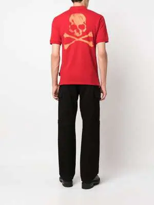 Philipp Plein Skull & Bones Jersey Polo Shirt - Red