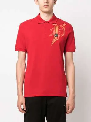 Philipp Plein Skull & Bones Jersey Polo Shirt - Red