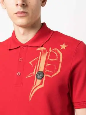 Philipp Plein Skull & Bones Jersey Polo Shirt - Red