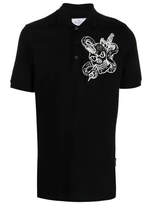 Philipp Plein Snake-print Cotton Polo Shirt - Black