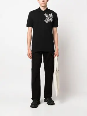 Philipp Plein Snake-print Cotton Polo Shirt - Black