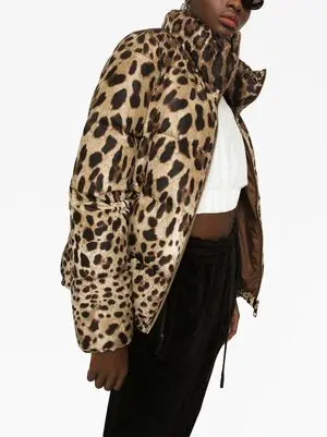 Dolce & Gabbana Leopard-print Padded Jacket - Brown