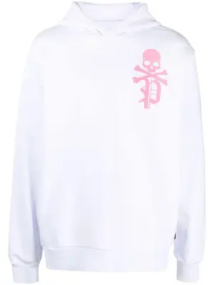 Philipp Plein Gothic Logo-flocked Cotton Hoodie - White