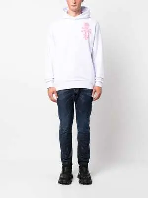 Philipp Plein Gothic Logo-flocked Cotton Hoodie - White