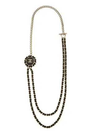 Chanel Gold & Leather Chain 'cc' Necklace
