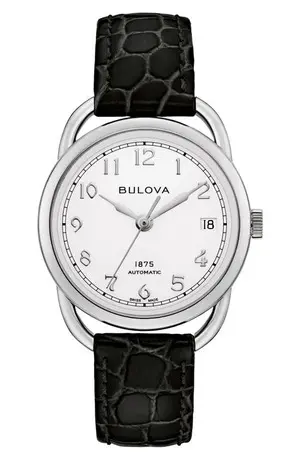 Bulova Joseph Commodore Leather Strap Watch - Silverone