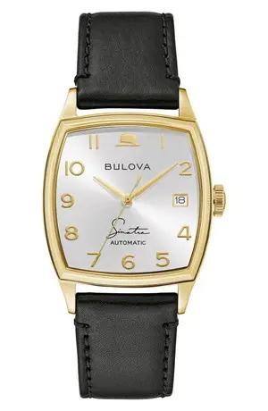 Bulova Frank Sinatra Young At Heart Leather Strap Watch - Goldone