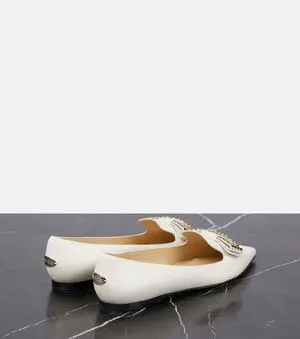 JIMMY CHOO Gala Embellished Leather Ballet Flats