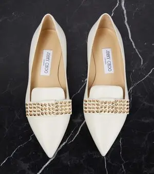 JIMMY CHOO Gala Embellished Leather Ballet Flats