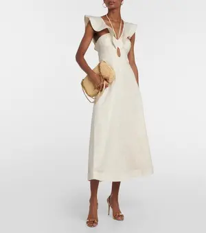 Zimmermann Halcyon Flutter Linen Midi Dress - Neutrals | Editorialist