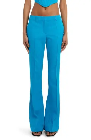 Versace Logo Flare Leg Virgin Wool Pants - 1vb70 Mediterranean Blue
