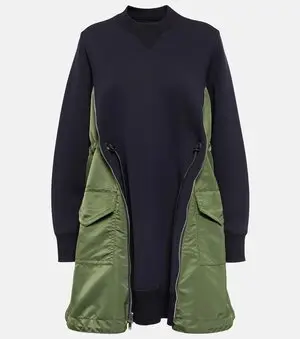 Sacai Cotton Mini Dress With Nylon Accents - Black