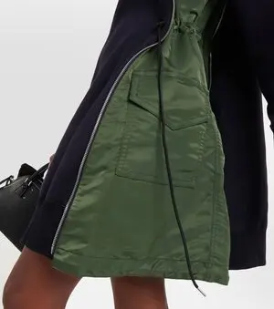 Sacai Cotton Mini Dress With Nylon Accents - Black