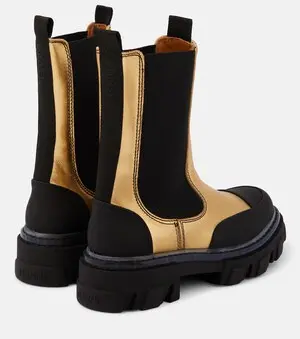GANNI Metallic Leather Chelsea Boots - Gold