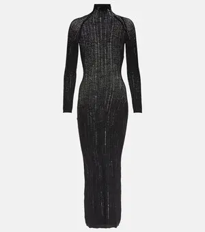 Alaïa Distressed Wool-blend Midi Dress - Black