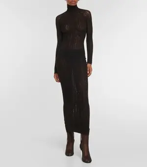 Alaïa Distressed Wool-blend Midi Dress