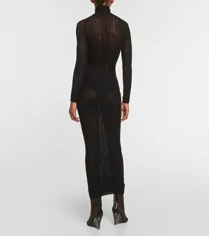 Alaïa Distressed Wool-blend Midi Dress